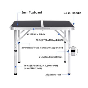 Moosinily Small Folding Table 2FT Foldable Camping Table Portable Picnic Table Aluminum 2 Height Adjustable Outdoor Beach Card Black 23.6×15.7 inch