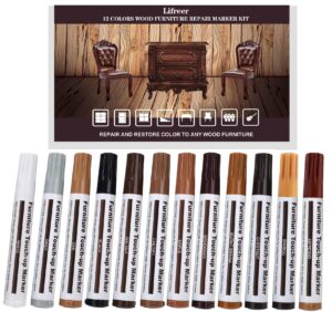 lifreer revolutionary furniture touch up markers, 12 colors wood scratch repair markers kit - perfect for stains, scratches, wood floors, tables, and bedposts - easy to use and long-lasting results!