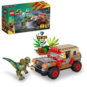 lego jurassic park dilophosaurus ambush 76958 building toy set for jurassic park 30th anniversary, dinosaur toy with dino figure and jeep car toy; gift idea for grandchildren and kids ages 6 and up