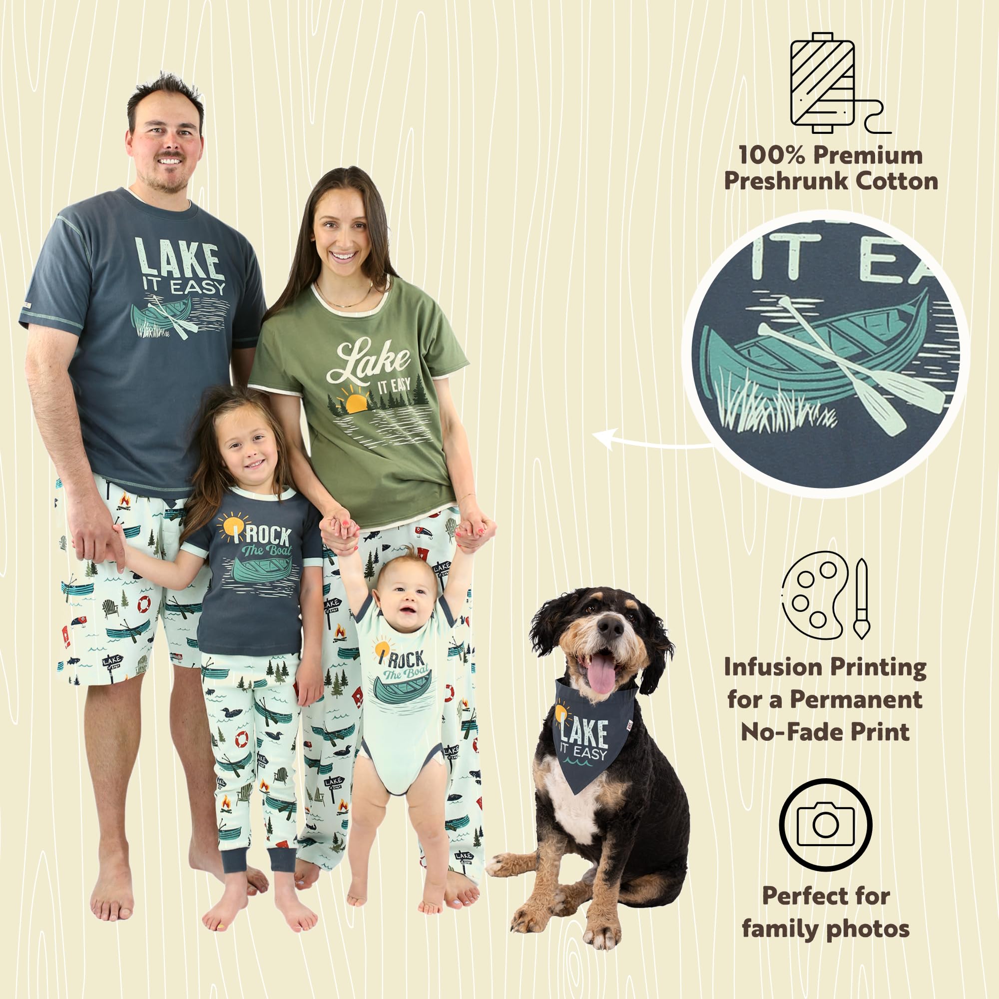 Lazy One Matching Lake Pajamas for Family, Summer Pajama Sets for Adults, Teens, Kids, Baby, and Dog! (Women, L)