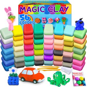 essenson air dry clay 56 colors, modeling clay for kids, diy molding magic clay for with tools, soft & ultra light, toys gifts for age 3 4 5 6 7 8+ years old boys girls kids