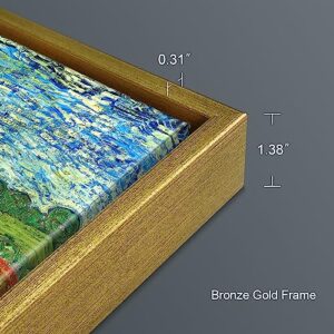 Wieco Art Framed Art Poppy Field June 1890 Canvas Print of Vincent Van Gogh Oil Paintings Reproduction Abstract Wall Art for Home Decorations Bronze Gold Frame