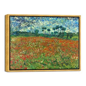 wieco art framed art poppy field june 1890 canvas print of vincent van gogh oil paintings reproduction abstract wall art for home decorations bronze gold frame