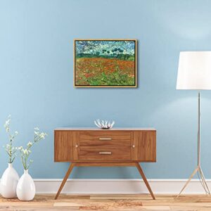 Wieco Art Framed Art Poppy Field June 1890 Canvas Print of Vincent Van Gogh Oil Paintings Reproduction Abstract Wall Art for Home Decorations Bronze Gold Frame