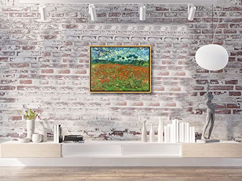 Wieco Art Framed Art Poppy Field June 1890 Canvas Print of Vincent Van Gogh Oil Paintings Reproduction Abstract Wall Art for Home Decorations Bronze Gold Frame