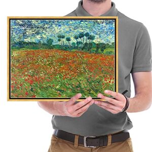 Wieco Art Framed Art Poppy Field June 1890 Canvas Print of Vincent Van Gogh Oil Paintings Reproduction Abstract Wall Art for Home Decorations Bronze Gold Frame