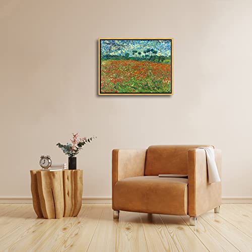 Wieco Art Framed Art Poppy Field June 1890 Canvas Print of Vincent Van Gogh Oil Paintings Reproduction Abstract Wall Art for Home Decorations Bronze Gold Frame