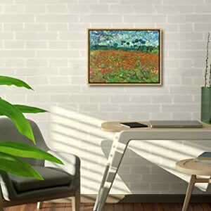 Wieco Art Framed Art Poppy Field June 1890 Canvas Print of Vincent Van Gogh Oil Paintings Reproduction Abstract Wall Art for Home Decorations Bronze Gold Frame