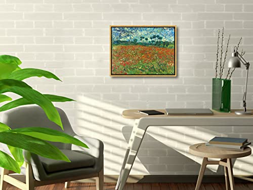 Wieco Art Framed Art Poppy Field June 1890 Canvas Print of Vincent Van Gogh Oil Paintings Reproduction Abstract Wall Art for Home Decorations Bronze Gold Frame