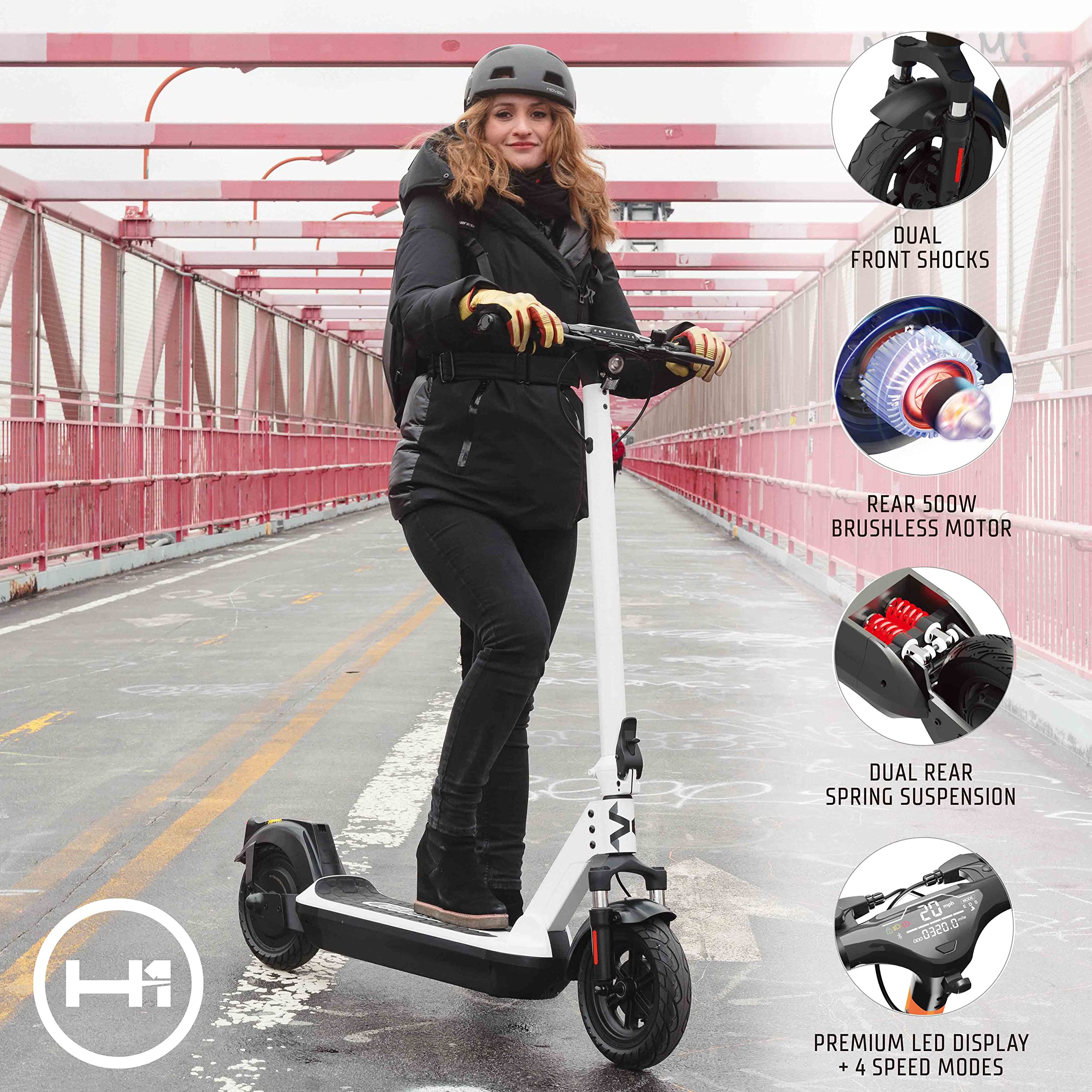 Hover-1 Pro Series Boss Foldable Electric Scooter with 500W Brushless Motor, 20 mph Max Speed, 10” Honeycomb Tires and 24 Mile Range