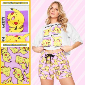 Pokemon Pyjamas for Women Teenagers Summer Pikachu Ladies Lounge Wear Sets 2 Piece (as1, alpha, l, regular, regular, Standard, Grey/Pink)