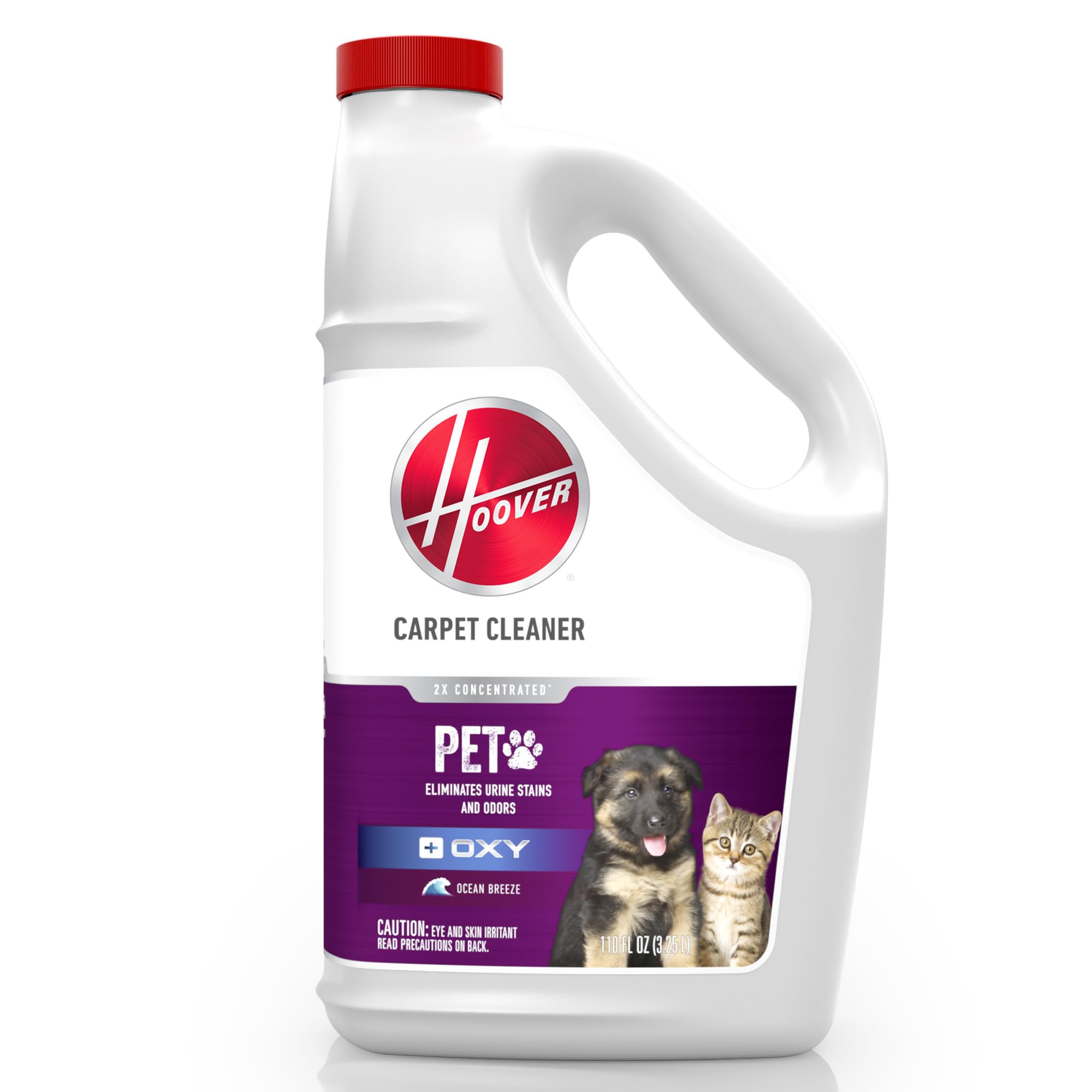 Hoover 116 oz Oxy Pet Carpet Cleaner Solution, for Carpet and Upholstery, Deep Cleaning Shampoo, Eliminate Urine Stains and Odors, Ocean Breeze Scent, White, AH31938