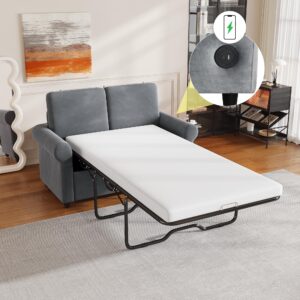 merax pull out sleeper sofa bed 2 in 1 couch with memory foam living room/office, apartment/small spaces love seats, dark gray_w/mattress