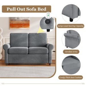 Merax Pull Out Sleeper Sofa Bed 2 in 1 Couch with Memory Foam Living Room/Office, Apartment/Small Spaces Love Seats, Dark Gray_w/Mattress