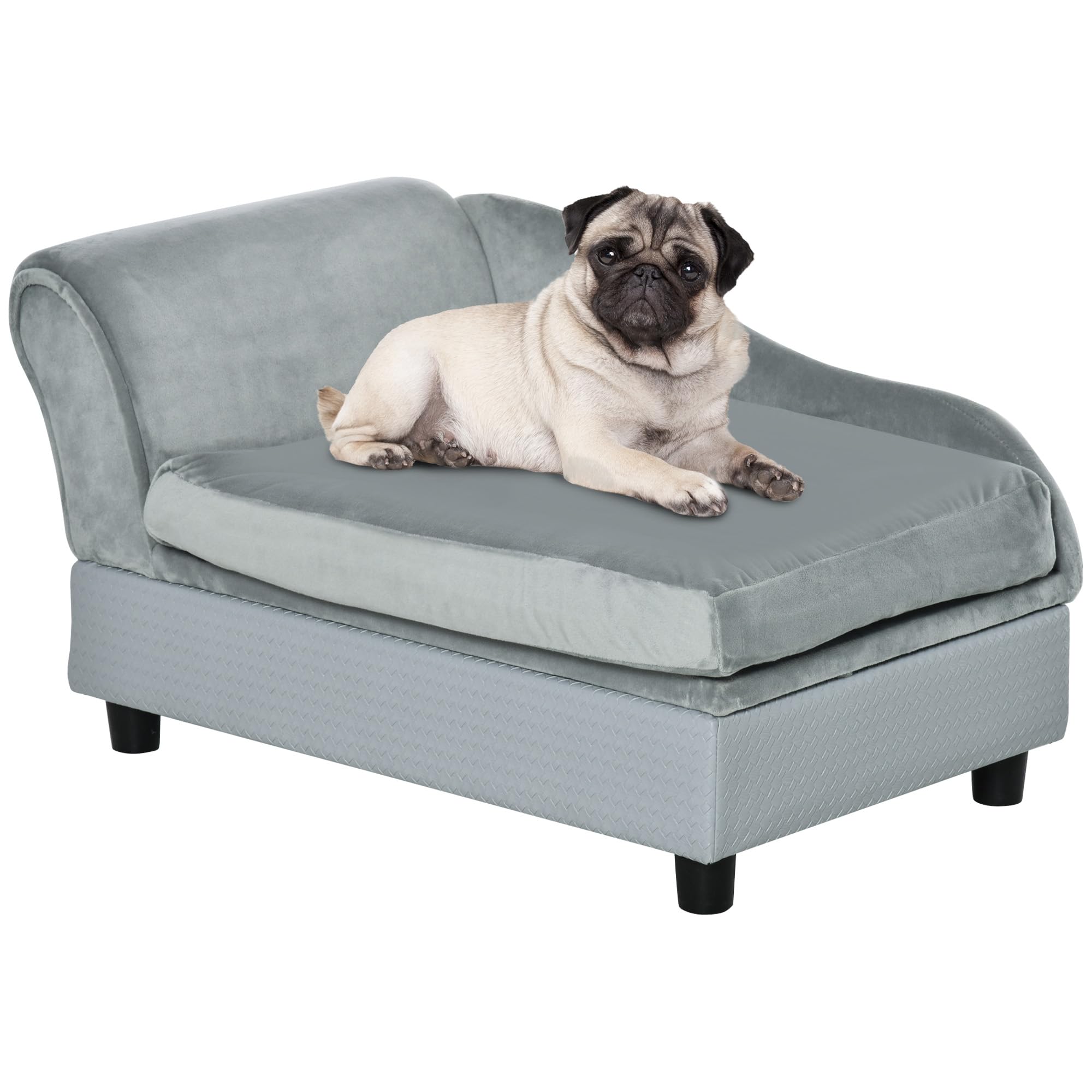 PawHut Luxury Fancy Dog Bed for Small Dogs with Hidden Storage, Small Dog Couch with Soft 3" Foam, Dog Sofa Bed, Cushy Dog Bed, Modern Pet Furniture for Puppies and Little Breeds, Gray