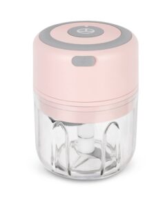 electric mini food chopper small food processor with spoon and brush,used for onion garlic pepper vegetable meat mincer/grinder/puree food (pink)