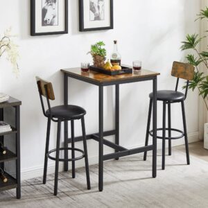 hosnnile bar table set for 2 with 2 pu upholstered stools, pub bistro dinning table and stools with backrest, counter height bar table set for apartment, kitchen, small space