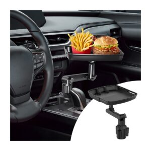 car cup holder tray table, cup table holder for car drink holders tray, 360º adjustable with rotating arm phone slot, non-slip stretchable car tray for eating, cup table holder for car