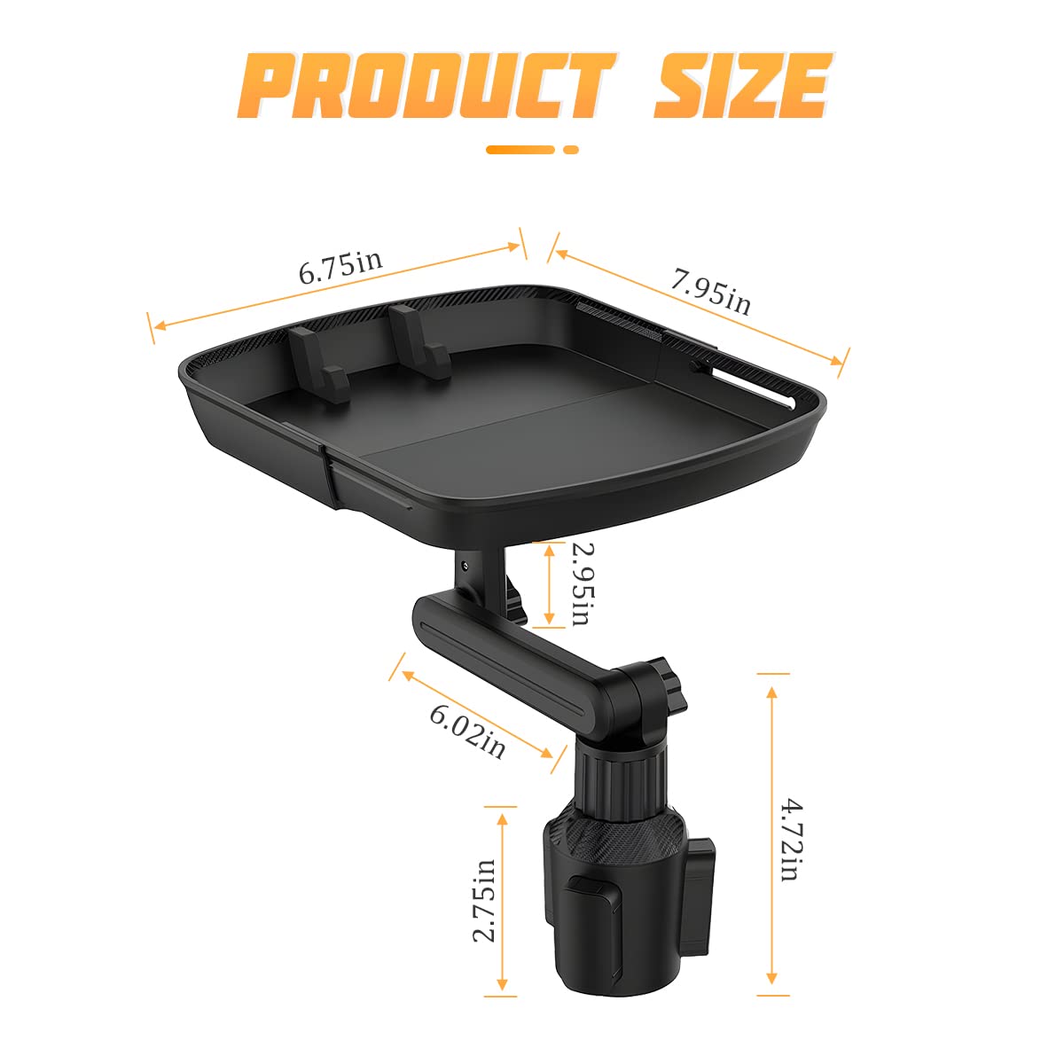 Car Cup Holder Tray Table, Cup Table Holder for Car Drink Holders Tray, 360º Adjustable with Rotating Arm Phone Slot, Non-Slip Stretchable Car Tray for Eating, Cup Table Holder for Car