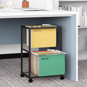 puncia 2 tiers metal rolling file carts with wheels hanging files for letter size movable pull-out file folder rack drawer file cabinet for home office