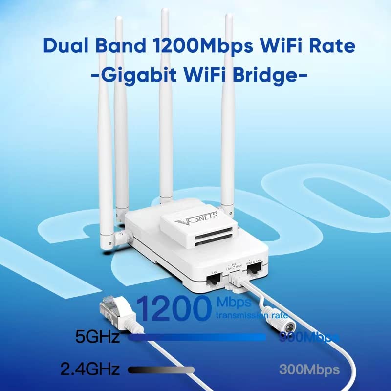 VONETS VAR1200 Industrial Gigabit Dual Band WiFi Bridge/Router 1200Mbps WiFi to Ethernet Adapter with Intelligent Fan, 3 Gigabit Port, POE, DC/USB Powered for Industrial Network Medical Device