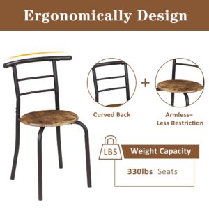 VECELO 3 Piece Small Round Dining Table Set for Kitchen Breakfast Nook, Wood Grain Tabletop with Wine Storage Rack, Save Space, 31.5", Antique & Black