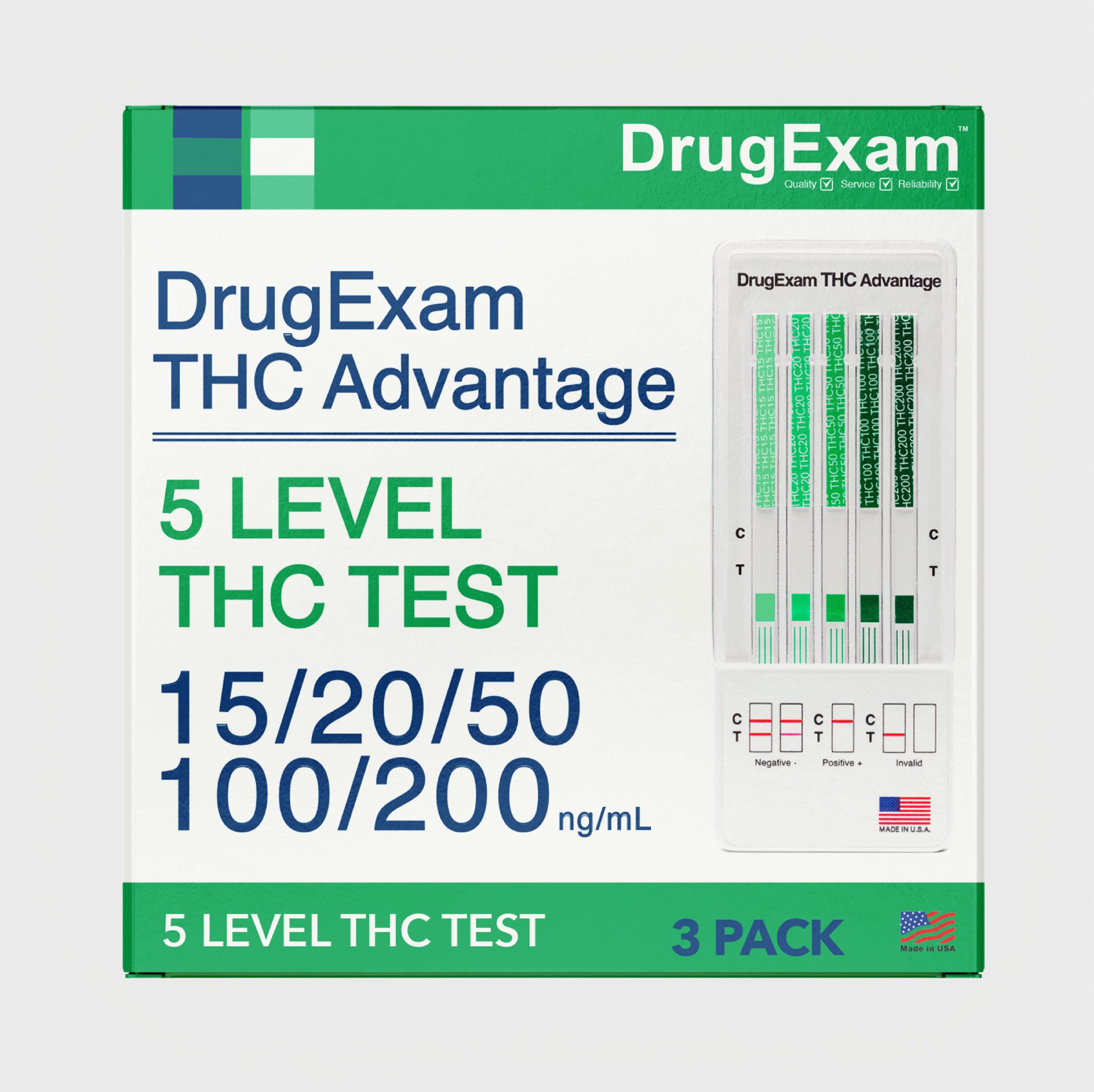 3 Pack - DrugExam THC Advantage Made in USA Multi Level Marijuana Home Urine Test Kit.Highly Sensitive THC 5 Level Drug Test Kit. Detects at 15 ng/mL, 20 ng/mL, 50 ng/mL, 100 ng/mL and 200 ng/mL (3)