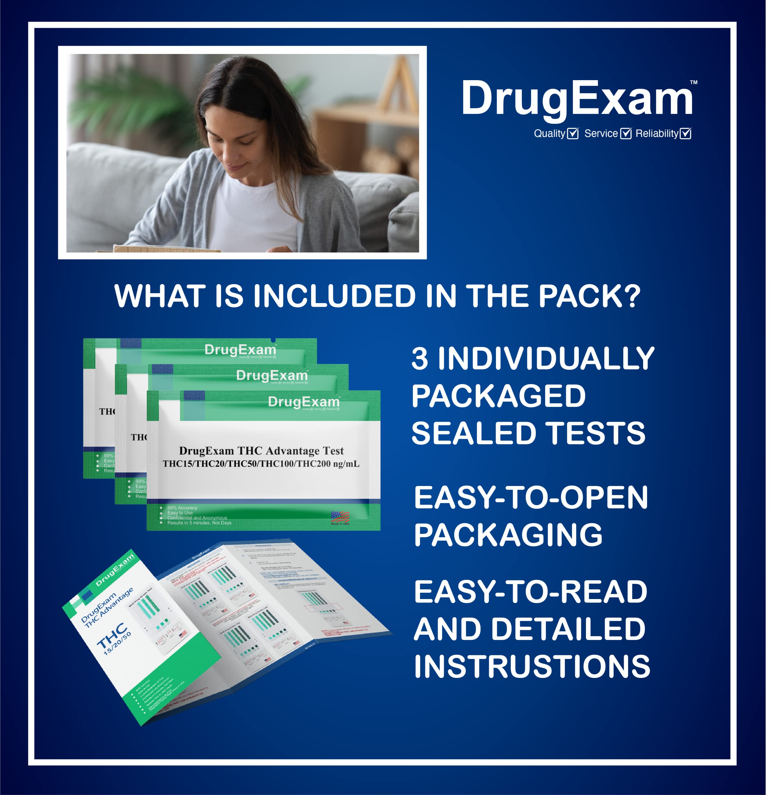 3 Pack - DrugExam THC Advantage Made in USA Multi Level Marijuana Home Urine Test Kit.Highly Sensitive THC 5 Level Drug Test Kit. Detects at 15 ng/mL, 20 ng/mL, 50 ng/mL, 100 ng/mL and 200 ng/mL (3)