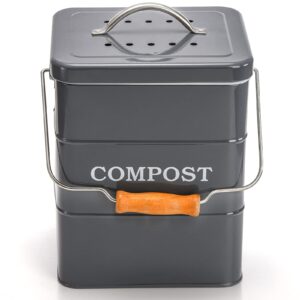 avla compost bin kitchen countertop, 1 gallon metal composter pail, food waste composting bucket, odorless trash can with lid, scraps caddy with charcoal filter, counter trash keeper container