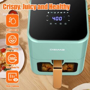 DEIME Air Fryer 4.2 QT Oilless Hot AirFryer 1200W Healthy Cooker Small Oven with 7 Presets, Digital LCD Touch Screen, Visual Cooking Window, Non-Stick Basket, Included Recipe (Green)