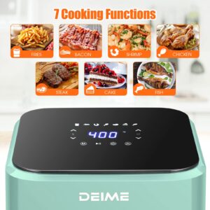 DEIME Air Fryer 4.2 QT Oilless Hot AirFryer 1200W Healthy Cooker Small Oven with 7 Presets, Digital LCD Touch Screen, Visual Cooking Window, Non-Stick Basket, Included Recipe (Green)