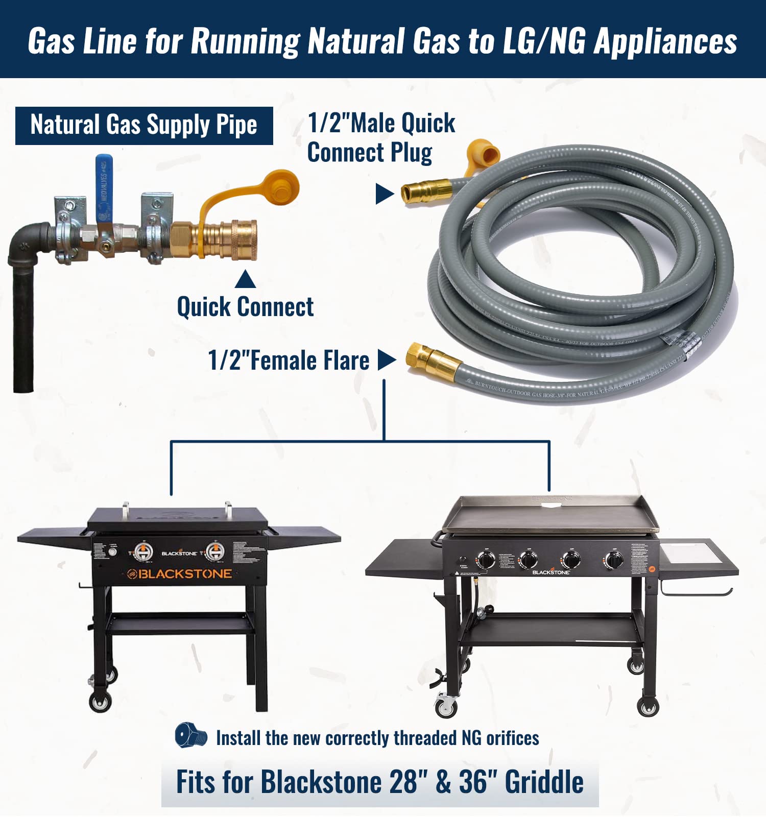 CALPOSE 15 Feet 5249 Propane to Natural Gas Conversion Kit for Blackstone 28”, 36” Griddle, 3/8 inch ID Natural Gas Hose Compatible for Tailgater, Rangetop Combo & Single Burner Rec Stove