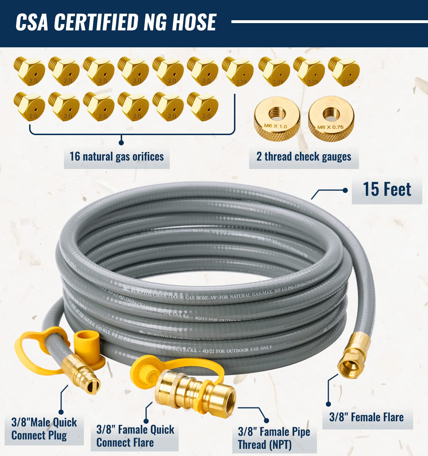 CALPOSE 15 Feet 5249 Propane to Natural Gas Conversion Kit for Blackstone 28”, 36” Griddle, 3/8 inch ID Natural Gas Hose Compatible for Tailgater, Rangetop Combo & Single Burner Rec Stove