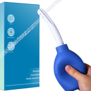 douche enema bulb for men or women - with anti back-flow and 8 shower holes, easy to clean and reusable douche cleaner (10 oz) (blue)