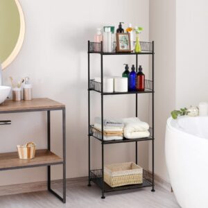 oyeal bathroom shelves freestanding bathroom towel storage 4 tier wire shelving unit bathroom standing shelf floor organizer for pantry kitchen laundry room organization, black