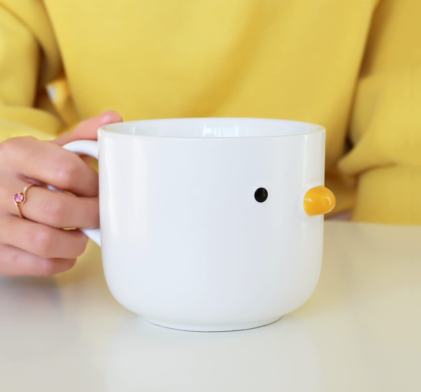 PURROOM Large Breakfast Mug, Handmade Glaze Duck Cup, Safety Ceramic Coffee Mug & Oatmeal Soup Cup, 22oz Oversized Cute Cereal Cup. Best Gifts For Family Friends.