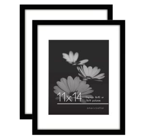 americanflat 11x14 picture frame with polished plexiglass - set of 2 - use as 8x10 frame with mat or 11x14 frame without mat - galleria collection - gallery wall frame set for wall display - black