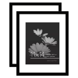 Americanflat 11x14 Picture Frame with Polished Plexiglass - Set of 2 - Use as 8x10 Frame with Mat or 11x14 Frame Without Mat - Galleria Collection - Gallery Wall Frame Set for Wall Display - Black