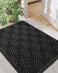 dexi door mat heavy duty outdoor indoor doormat, stain and fade resistant, non slip front door mats, patio entryway floor mat, 17"x29", checkered black