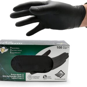 S&G Black Nitrile Gloves Heavy-Duty Latex & Powder Free - For Cleaning, Construction, Mechanic, Food Prep | 6 Mil - 100 | Medium