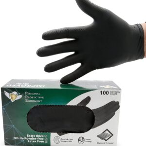 S&G Black Nitrile Gloves Heavy-Duty Latex & Powder Free - For Cleaning, Construction, Mechanic, Food Prep | 6 Mil - 100 | Medium