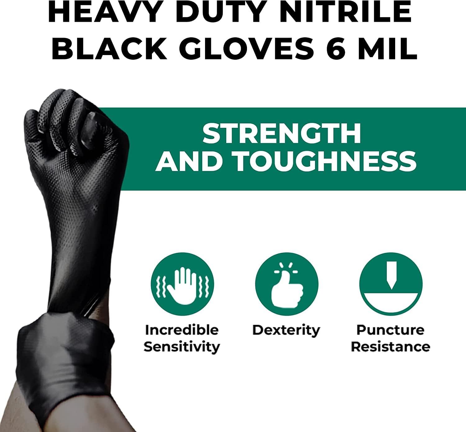 S&G Black Nitrile Gloves Heavy-Duty Latex & Powder Free - For Cleaning, Construction, Mechanic, Food Prep | 6 Mil - 100 | Medium