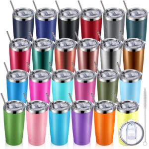 eaasty 25 pack insulated travel tumbler with straw and lids 20 oz stainless steel vacuum tumbler cups powder coated coffee mug for cold and hot drinks (multicolor)