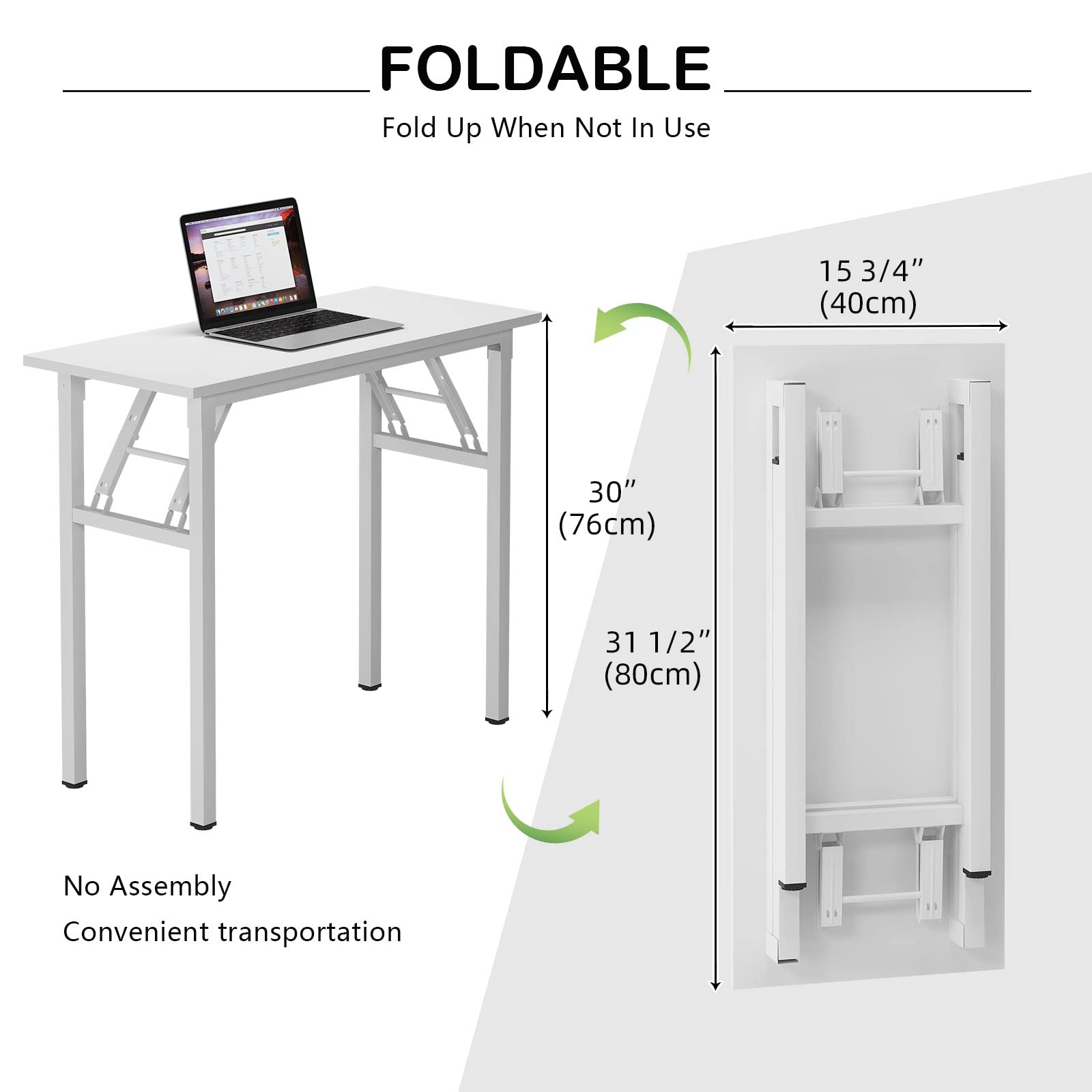 Need Small Desk 31 1/2" No Assembly Foldable Writing Table,Sturdy and Heavy Duty Folding Computer Desks for Small Space/Home Office/Dormitory AC5DW(80 * 40)