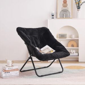 Tiita Comfy Saucer Chair, Soft Faux Fur Oversized Folding Accent Chair, Lounge Lazy Chair for Kids Teens Adults, Metal Frame Moon Chair for Bedroom, Living Room, Dorm Rooms