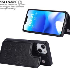 iCoverCase for iPhone 14 Plus Case with Card Holder, iPhone 14 Plus Wallet Case for Women with Strap [RFID Blocking] Embossed Leather Kickstand Phone Case for iPhone 14 Plus 6.7 Inch (Heart Black)