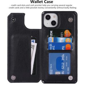 iCoverCase for iPhone 14 Plus Case with Card Holder, iPhone 14 Plus Wallet Case for Women with Strap [RFID Blocking] Embossed Leather Kickstand Phone Case for iPhone 14 Plus 6.7 Inch (Heart Black)