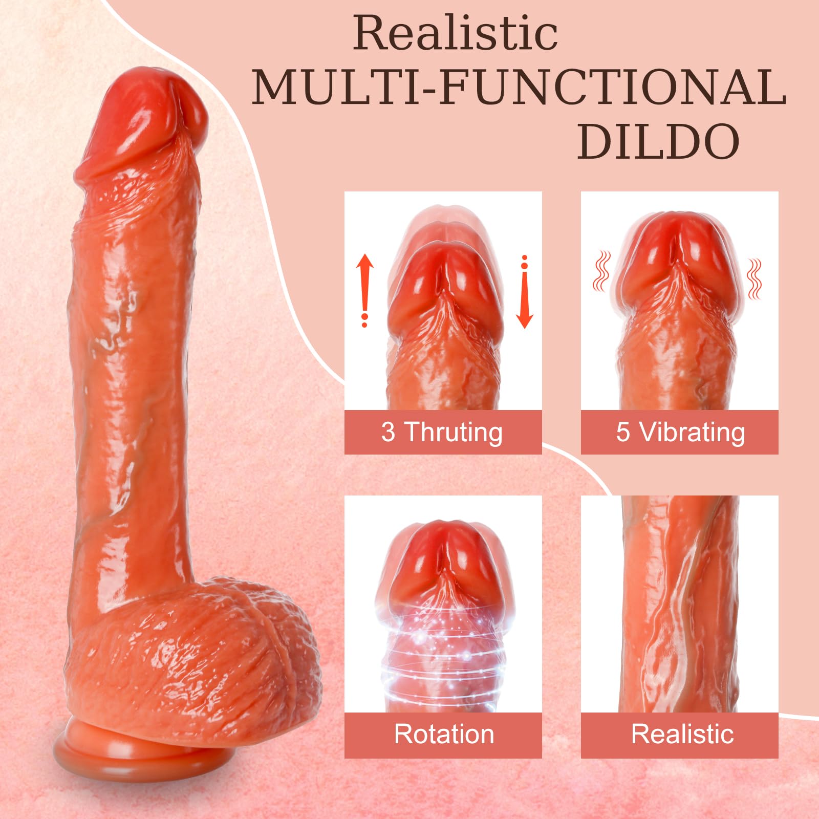 Thrusting Dildo Vibrator Sex Toys - Adult Sex Toys Realistic Dildos G Spot Anal Vibrator with 3 Thrusting & 5 Vibrating Modes & Suction Cup, Remote Control 8.6'' Dildo Vibrators for Men Women Couples