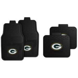 fanmats green bay packers set of 4 car mats for cars, suv, pickups - all weather technology protection, deep reservoir design, universal fit - 3d nfl team logo - 29”x17” front - 14”x17” rear mat