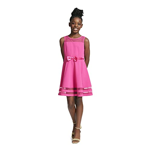 Calvin Klein Girls' Sleeveless Party Dress, Fit and Flare Silhouette, Round Neckline & Back Zip Closure, Magenta